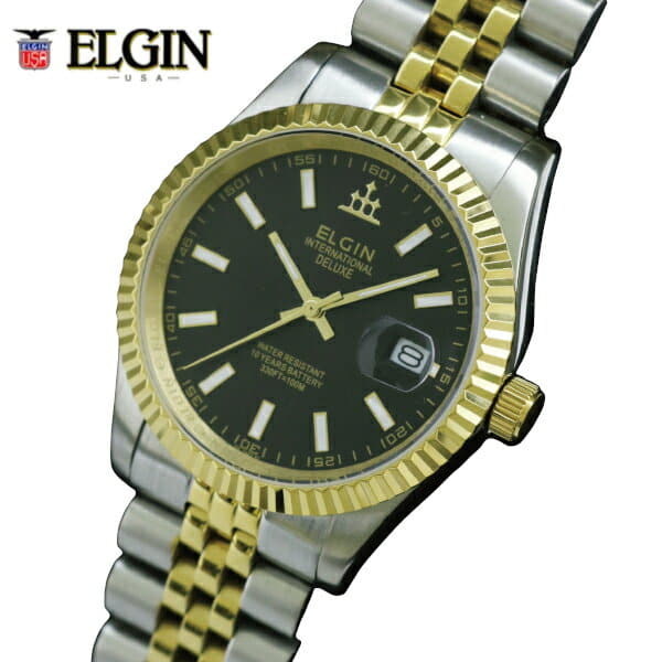 [New]ELGIN L gin FK1422TG-B ten years battery mens Gold Silver Black ...
