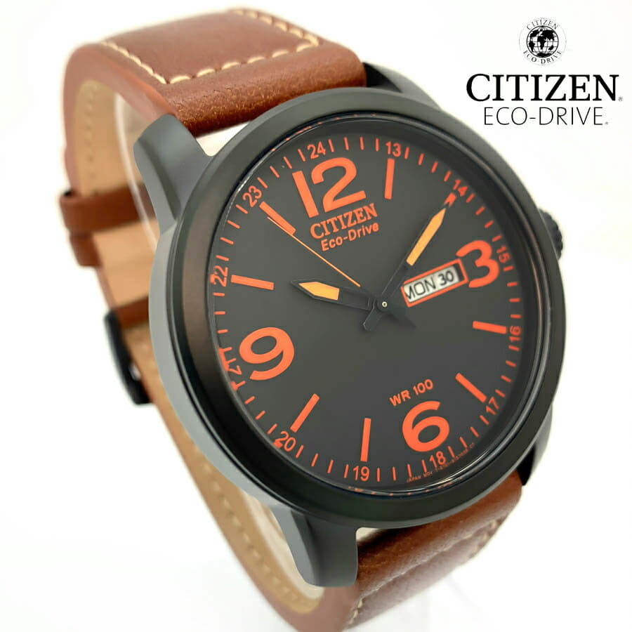 [New]Citizen Eco Drive mens solar round 100m waterproofing leather ...