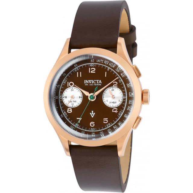 [New]Invicta boy vintage quartz dual time dark brown leather strap ...