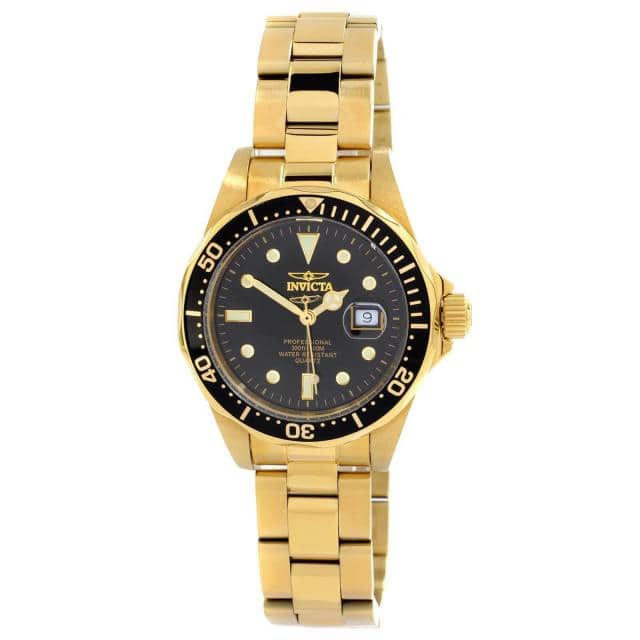 [New]Invicta 4869 Damen Schwarzes Zifferblatt Vergoldet Stahl Tauchuhr ...