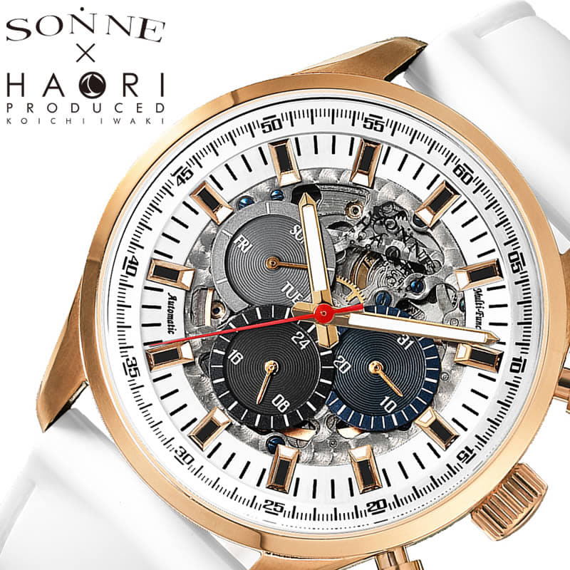 [New]Sonne hao re SONNE clock mens white skeleton Mechanical H022PG-WH ...