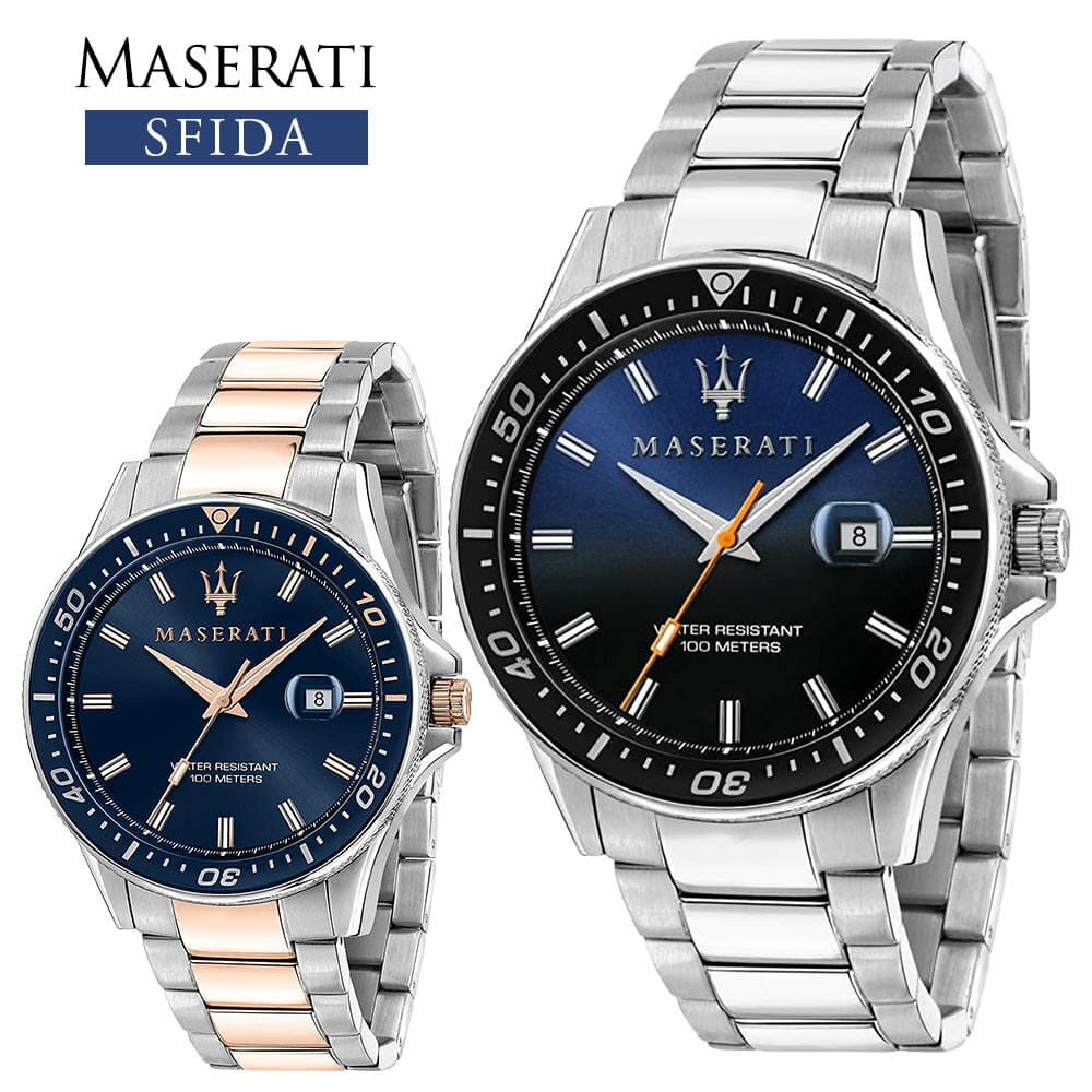 [New]Maserati MASERATI mens feeder SFIDA quartz clock silver-blue Rose ...
