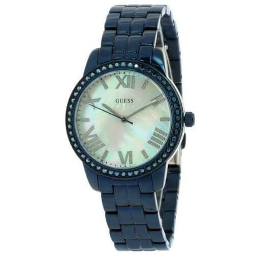 [New]GUESS gesu Guess Women's Blue Tone Mother-of-Pearl Dial Crystal ...