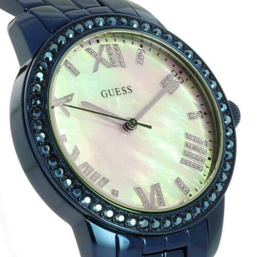[New]GUESS gesu Guess Women's Blue Tone Mother-of-Pearl Dial Crystal ...
