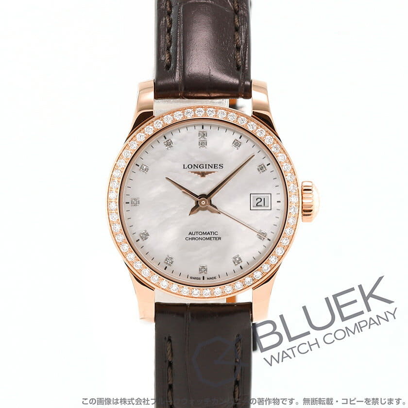 [New]Longines record diamond alligator leather Ladies L2.320.9.87.2 ...
