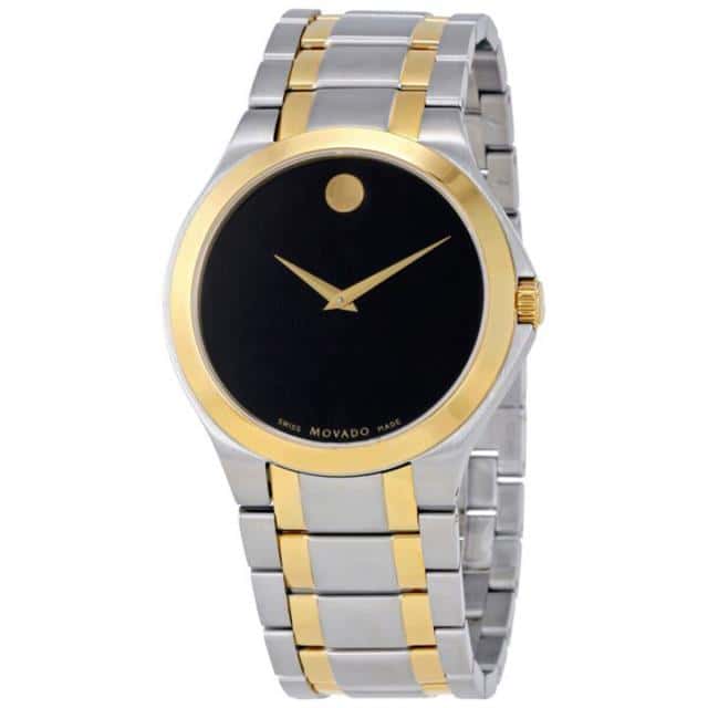 [New]mobado Movado Men's Watch Swiss Quartz Shiny Black Dial Two Tone ...