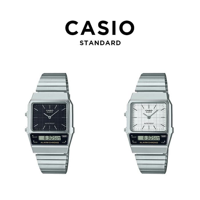 [New]CASIO STANDARD Casio standard clock mens calendar Silver Black ...