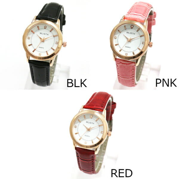 [New]stone white clockface & Gold case leather belt quartz battery type WSQ003 Ladies is free ...