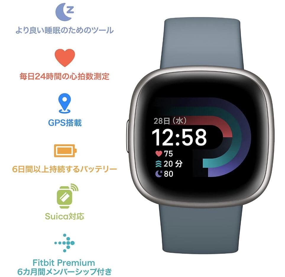 [New]Suica-adaptive Fitbit Versa 4 smart waterfall blue [battery Life ...