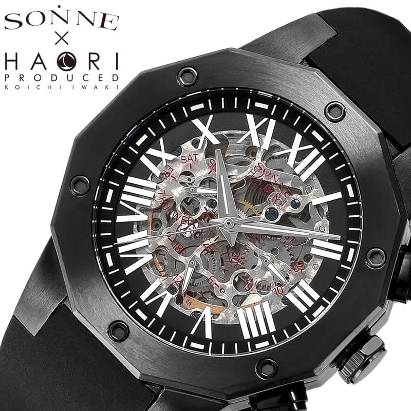 [New]Sonne hao re SONNE clock mens Black skeleton Mechanical H026BK-BK ...