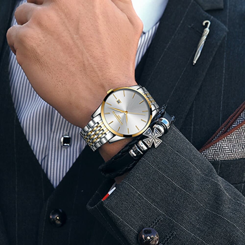 [New]wristwatch mens analog round round shape open-dating solid feeling ...