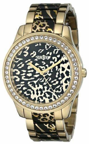 [New]GUESS gesu Guess Women's Gold Tone Leopard Print and Sparkle ...