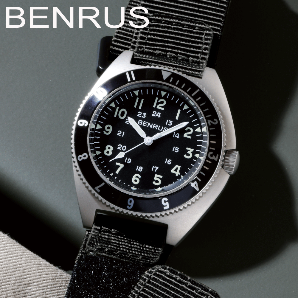 [New]The mens Black black that the Benrus clock mens BENRUS TYPE-II SILVER COMBAT BLACK military ...