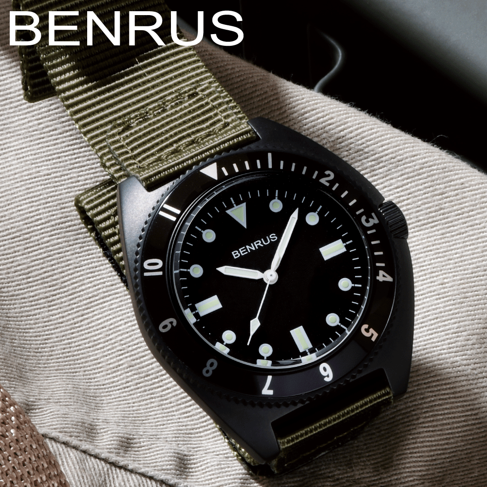 [New]Benrus clock mens BENRUS TYPE-I BLACK COMBAT KHAKI military use ...