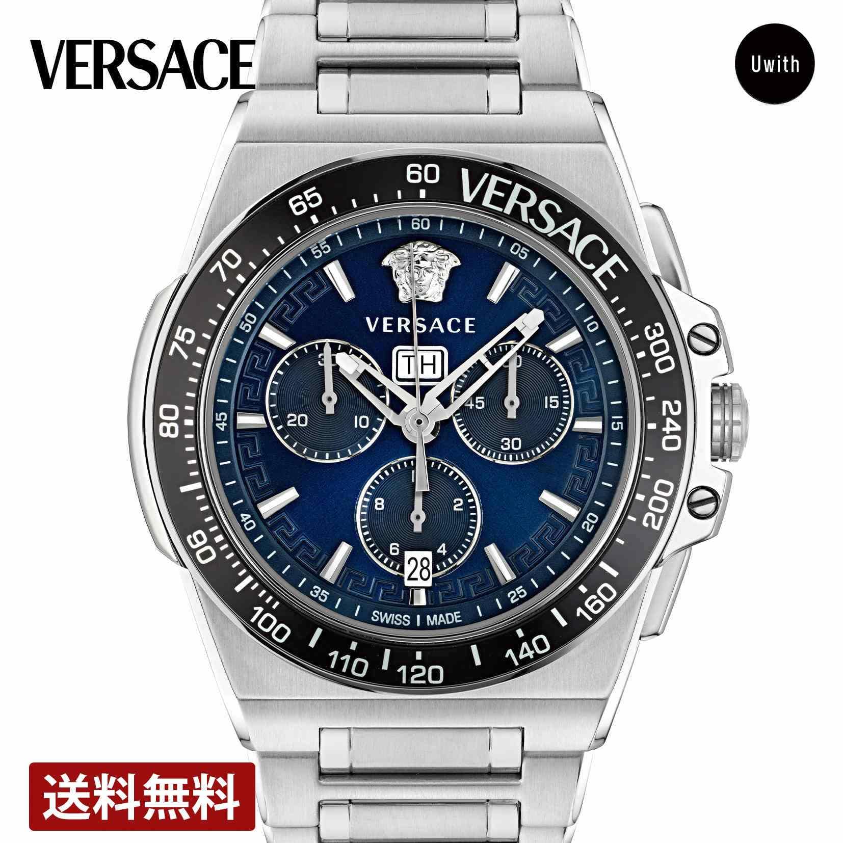 [New]\ period VERSACE verusachie GRECA EXTREME CHRONO quartz mens blue ...