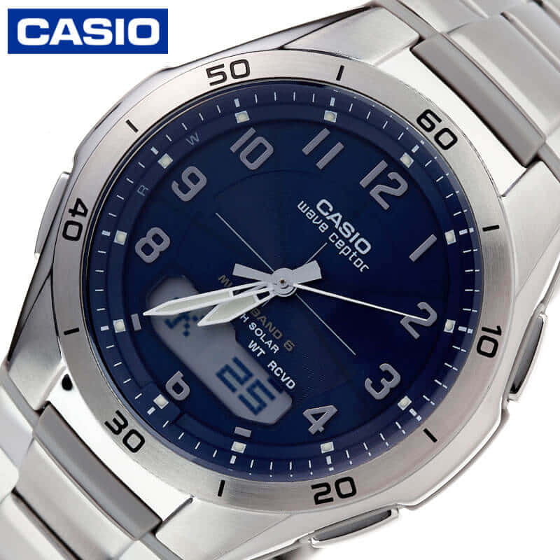 [New]Casio wave Scepter CASIO wave ceptor mens blue Silver clock solar ...