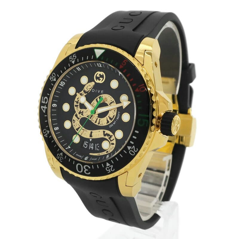 [New]Gucci GUCCI mens DIVE DIVE snake motif 45mm Black X Gold YA136219 ...