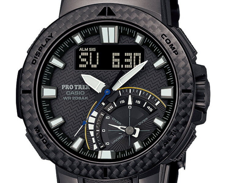 [New]Casio PRO TREK Electric wave solar triple Sensor carbon bezel ...