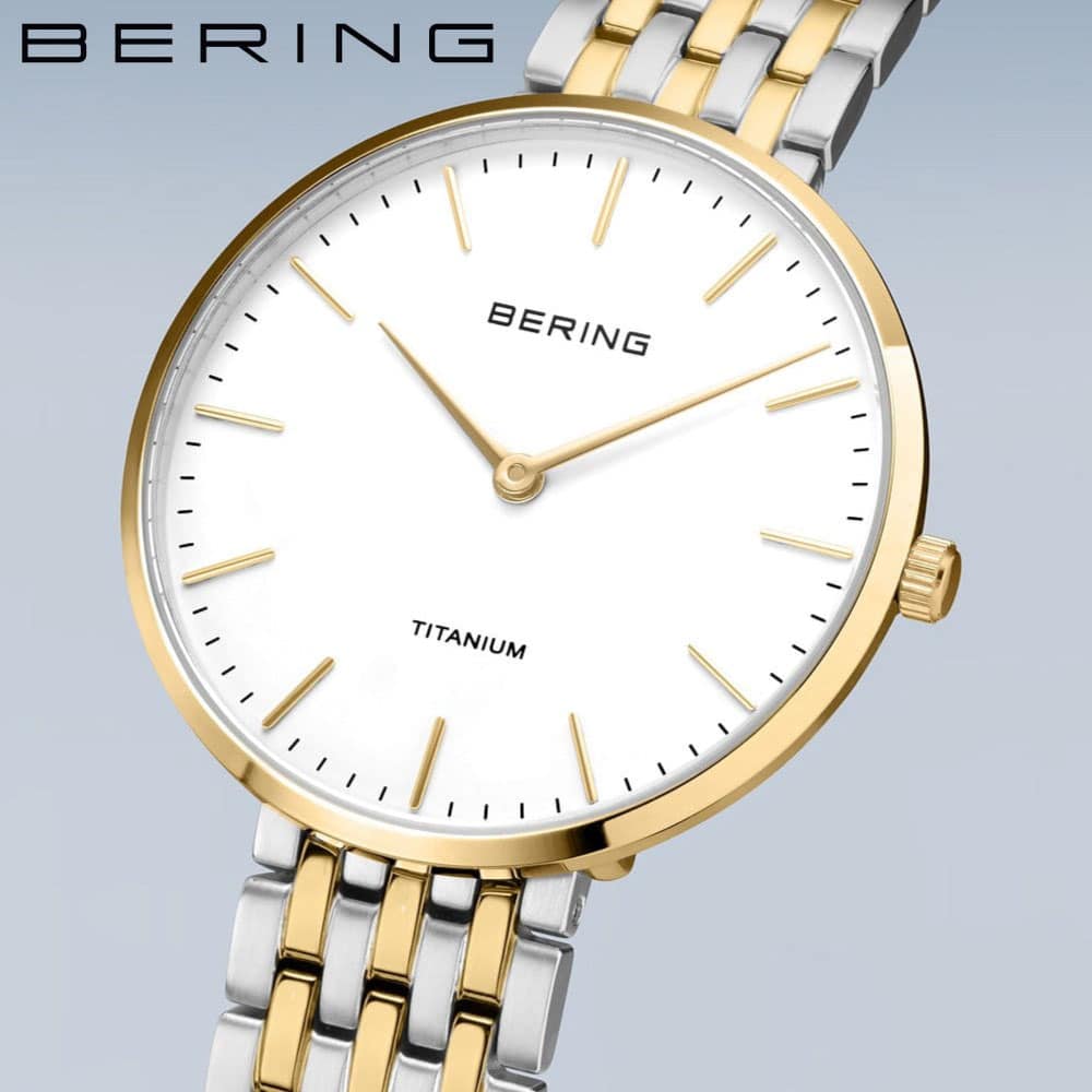 [New]Bering clock BERING Unisex Titanium Link 19334-010 (Silver & Gold ...