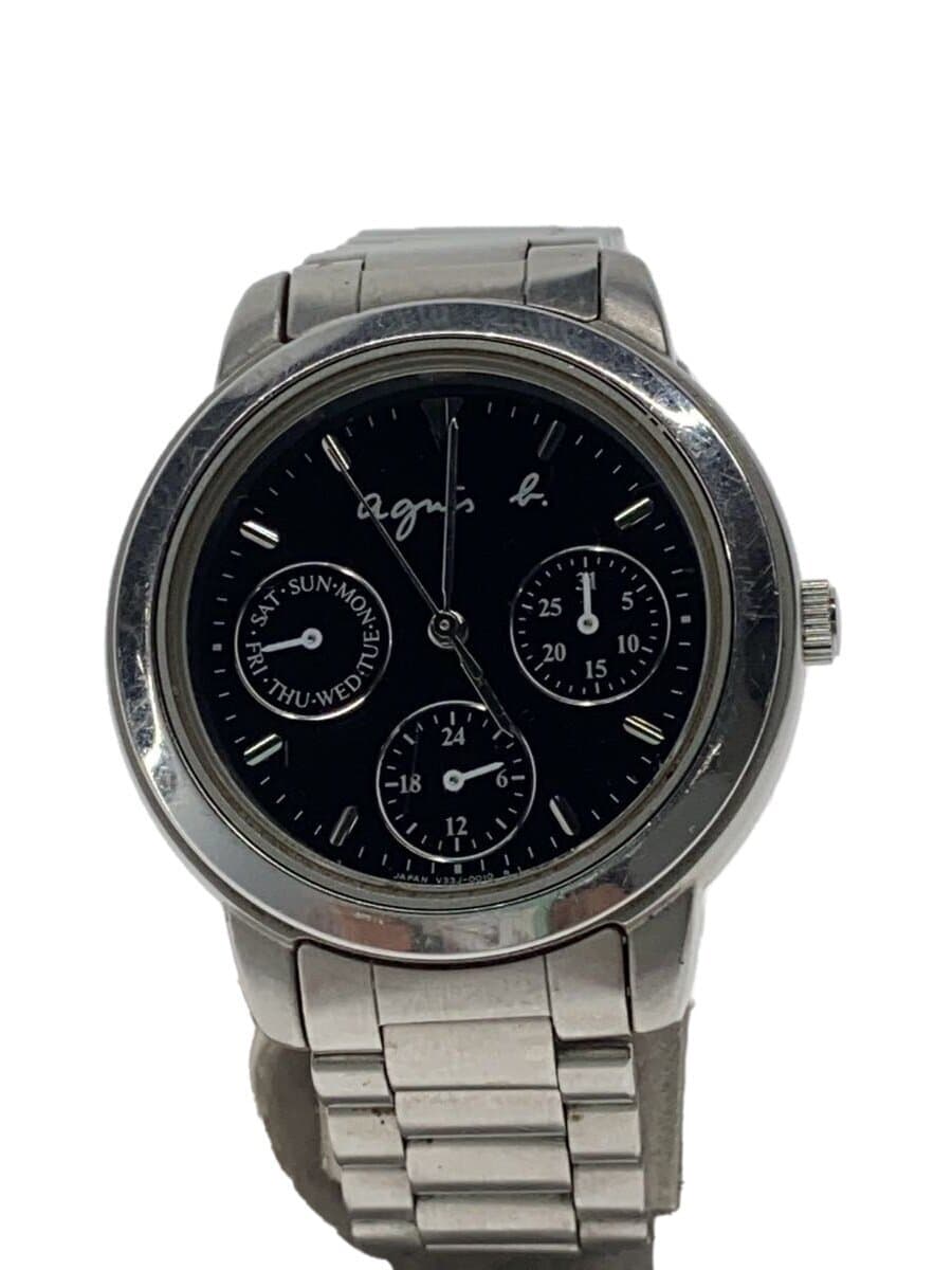 [Used]agnes b. Quartz watch/analog/stainless steel /BLK/SLV/F-B - BE ...