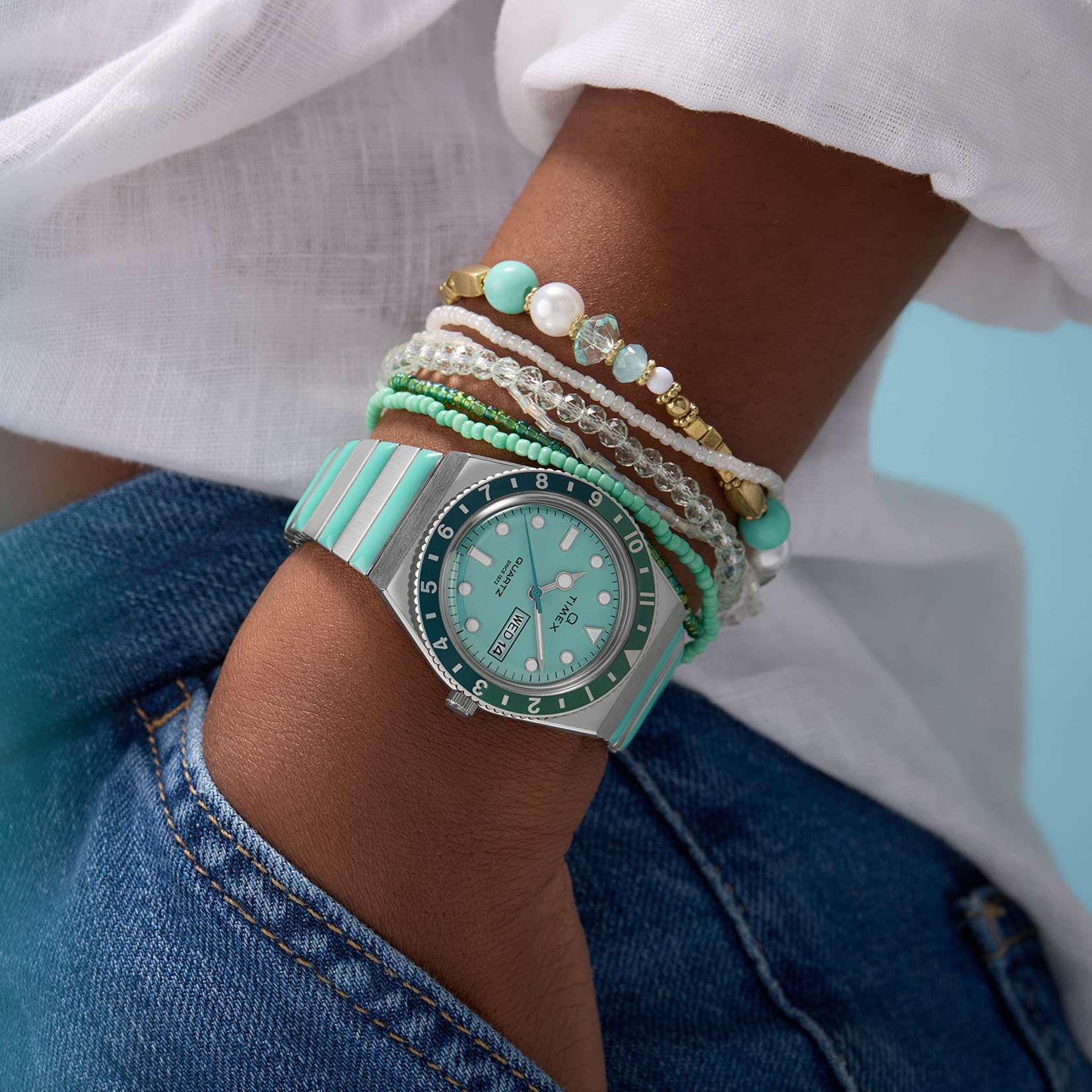 [New]TIMEX Timex Q Timex women quartz mens, Ladies light blue TW2W87800 ...