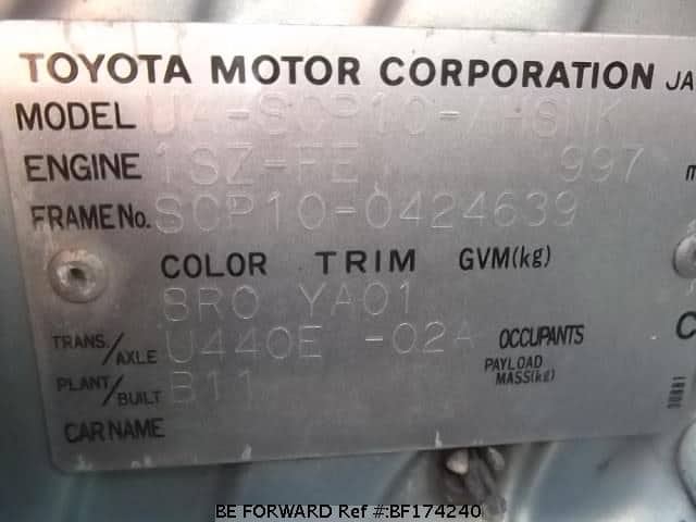 Used 2003 TOYOTA VITZ PAIR STYLE/UA-SCP10 for Sale BF174240 - BE FORWARD